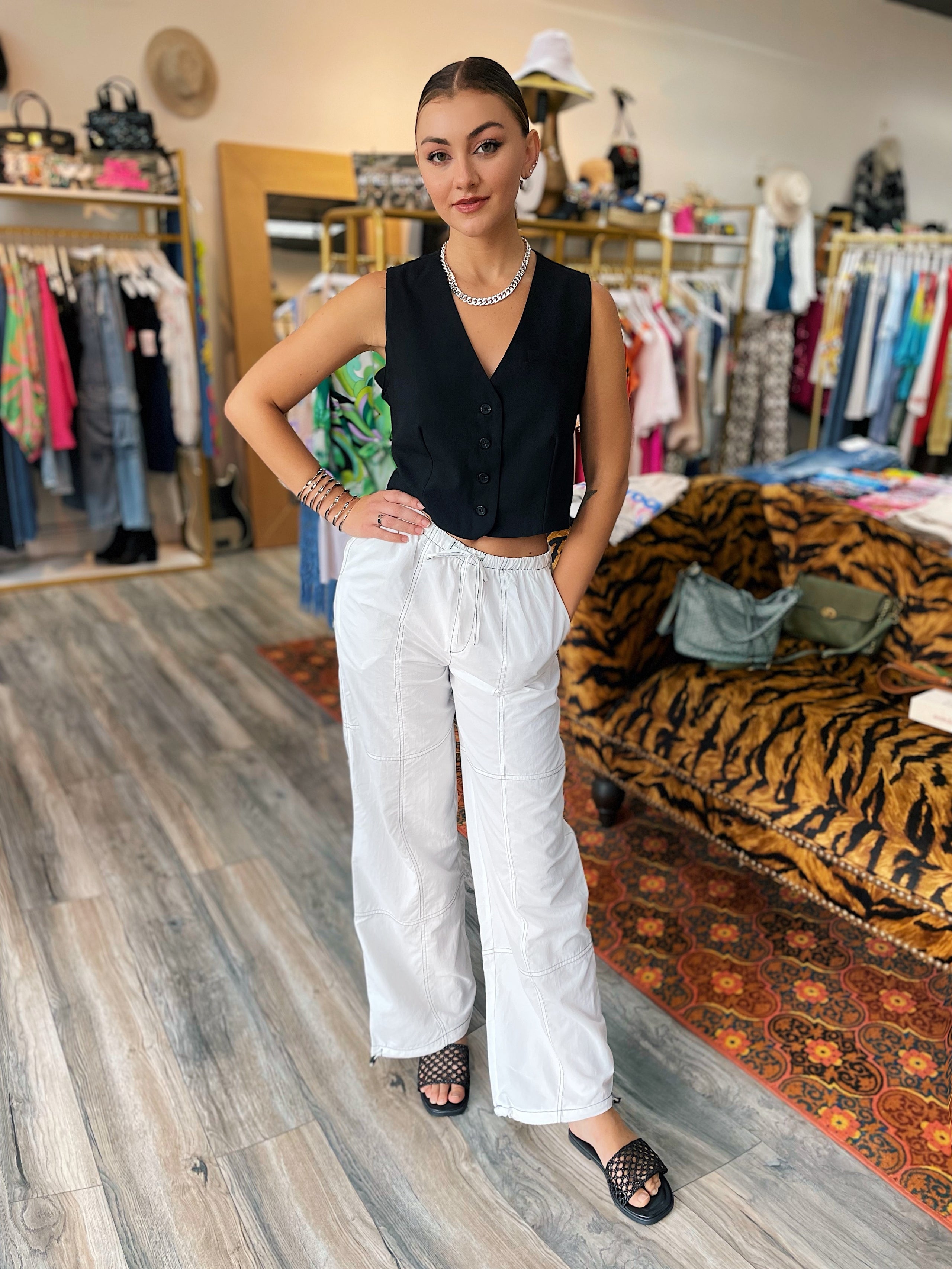 Stitch White Parachute Pant | Penny Lane